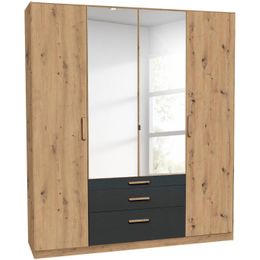 Kleiderschrank Rauch "Schrank Dreht&uuml;renschrank Ankleide Garderobe Schlafzimmer MOSBACH", eiche artisan, graumetallic, B:181cm H:210cm T:56cm, Holzwerkstoff, Schr&auml;nke, Kleiderschrank, mit Spiegel und farblich abgesetzten Schubladen MADE IN GERMANY