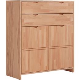 Highboard OTTO HOME "Maximus: 3 ger&auml;umige F&auml;cher, 2 Softclose Schubladen,Hochwertig,Zeitlos", braun, B:96cm H:90cm T:38cm, Sideboards, Highboard, B/T/H: 96/38/107cm, Massivzholz Fronten&Oberdeckel, Korpus aus Melamin