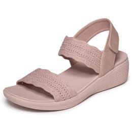 Sandale Skechers "ARYA", Damen, Gr. 37, rosa, Textil, Strukturmuster, Schuhe Sandale, Sommerschuh, Keilsandalette mit komfortablem Luxe Foam