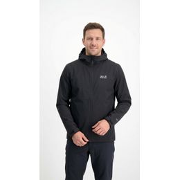 Regenjacke Jack Wolfskin "OUTROVERT 2L JKT M", Herren, Gr. XXXL (60), schwarz, Web, Obermaterial: 100% Polyester. Futter: 100% Polyester, unifarben, Basic normal, mit verstellbarem Klettverschluss, Jacken Regenjacke, wasserdicht, atmungsaktiv, &Uuml;bergangsjacke