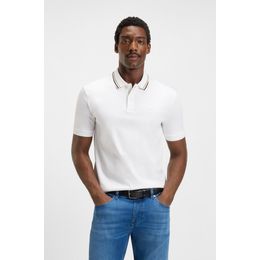 Poloshirt BOSS "Penrose 38", Herren, Gr. XXL, wei&szlig; 100, Jersey, Obermaterial: 100% Baumwolle, slim fit normal, B&uuml;ndchen, Shirts, aus Baumwolle mit gestreiftem Kragen, slim fit