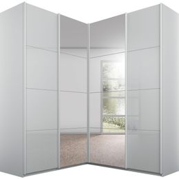 Schwebet&uuml;renschrank Rauch "Kleiderschrank Garderobe Eckkleiderschrank QUADRA mit edler Glasfront", grau (seidengrau, glas seidengrau), B:181cm H:229cm T:187cm, Holzwerkstoff, Schr&auml;nke, Schwebet&uuml;renschrank, extra gro&szlig;er Eckschrank inkl. Schubladeneinsatz MADE IN GERMANY