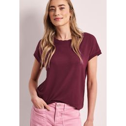 T-Shirt Street One, Damen, Gr. 36, truffle rot, Stoff, 95% Viskose, 5% Elasthan, unifarben, normal normal, U-Boot-Ausschnitt, abgesteppt, Shirts T-Shirt, mit U-Boot-Ausschnitt
