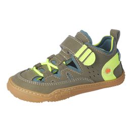Barfu&szlig;schuh QNUFFS "Lerche", Jungen, Gr. 25, oliv, storm, Lederimitat, Textil, kontrastfarbene Details, Schuhe Barfu&szlig;schuh, Sneaker, Halbschuh, Sneaker mit Namenschild an der Ferse