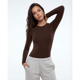 Langarmbody Tally Weijl "SBOCOCOSYM", Damen, Gr. L, N-Gr, rocky road, Jersey, Obermaterial: 100% Baumwolle, unifarben, figurbetont normal, Rundhals, Bodys, Baumwollmischung, figurbetont