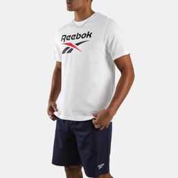 T-Shirt Reebok "BRUNO BIG LOGO CREW NECK SS TEE", Herren, Gr. L, wei&szlig;, Jersey, Obermaterial: 100% Baumwolle, bedruckt, unifarben, Basic h&uuml;ftlang, Rundhals, Shirts T-Shirt, Basic Passform, Kurzarm, sportliches Design, f&uuml;r Laufen und Fitness