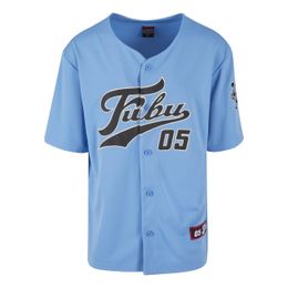 T-Shirt Fubu "Fubu Herren FM241-007-3 Fubu Varsity Baseball Jersey", Herren, Gr. L, light blau, schwarz, creme, 100% Polyester, normal, V-Ausschnitt, Shirts T-Shirt
