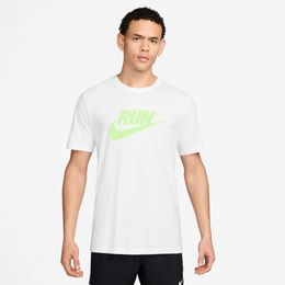 Laufshirt Nike "M NK DF TEE RUN SWOOSH", Herren, Gr. 4XL, wei&szlig;, barely, Obermaterial: 57% Baumwolle, 43% Polyester, Shirts Laufshirt, f&uuml;r Erwachsene, sportlicher Stil, f&uuml;r Lauftraining