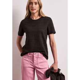 T-Shirt Street One, Damen, Gr. 34, espresso braun, Web, 97% Baumwolle, 3% Elasthan, unifarben, normal normal, Rundhals, abgesteppt, Shirts T-Shirt, aus Baumwolle mit Stretchante