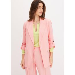 bonprix Blazer aus Leinen-Mix, rosa, Gr.40, L&auml;ssiger Blazer mit 7/8 &Auml;rmeln ohne Verschluss