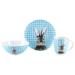 Geschirr-Set Creatable "Happy Bunny, Set 3-tlg., mit Hasenmotiv, ideal f&uuml;r Ostern", wei&szlig;, blau, 3, Porzellan, Geschirr-Sets, Geschirr-Set, Osterdesign, fr&ouml;hliche & fr&uuml;hlingshafte Farben