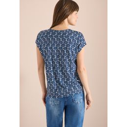 T-Shirt Cecil, Damen, Gr. S (38), universal blau, Jersey, Obermaterial: 50% Baumwolle, 50% Modal, bedruckt, regular fit normal, V-Ausschnitt, Shirts T-Shirt, mit All-Over Print