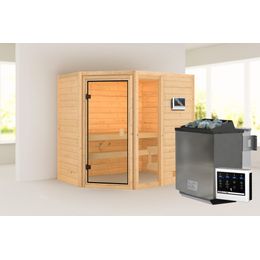 Sauna Karibu "Josie" mit bronzierter T&uuml;r, naturbelassen", beige (naturbelassen), Bio-Kombiofen, externe Steuerung, 400 kW, Saunen, Sauna, aus hochwertiger nordischer Fichte