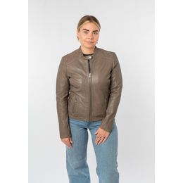 Lederjacke Mauritius "MWMabou", Damen, Gr. XL (42), elephant, Obermaterial: 100% Schafsleder. Futter: 100% Polyester. &Auml;rmelfutter: 100% Polyester, unifarben, regular fit h&uuml;ftlang, abgesteppt, Jacken Lederjacke, Bikerjacke mit dekorativer Schulterpartie