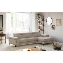 Ecksofa COTTA "Astra L-Form, B: 300 cm", beige, B:300cm T:169cm, 100% Polyester (PES), Sofas, Ecksofa, mit Kopfteilverstellung, optional Bettfunktion & Bettkasten