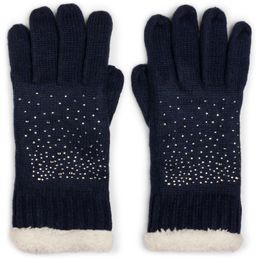 Strickhandschuhe styleBREAKER "Strickhandschuhe mit Strass und Fleece", Damen, blau (midnight, blau, dunkelblau), Obermaterial: 65% Polyacryl PAN. 35% Wolle WO., Modisch, Handschuhe Strickhandschuhe