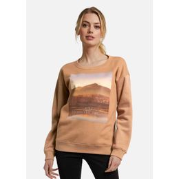 Madeleine Mode Langarmshirt MADELEINE "Sweatshirt Sweatshirt mit Landschafts-Print", Damen, Gr. 34, braun (rotbraun, multicolor), Obermaterial: 70% Polyester PES. 30% Baumwolle CO., Modern, Shirts Langarmshirt
