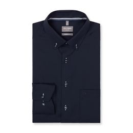 Langarmhemd OLYMP "Luxor", Herren, Gr. 39, N-Gr, marine, Web, Obermaterial: 100% Baumwolle, comfort fit normal, 2-Knopf-Manschette, Hemden Langarmhemd, Businesshemd, comfort fit, Button-down-Kragen