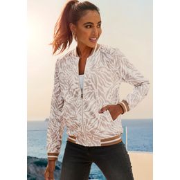 Trainingsjacke Venice Beach, Damen, Gr. 40/42, creme, gold, Obermaterial: 100% Polyester, figurumspielend h&uuml;ftlang, Rundhals, elastischer Bund, Jacken Trainingsjacke, im Animaprint, Sportjacke, sportlich chic