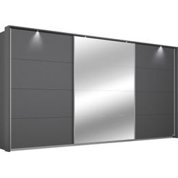 Schwebet&uuml;renschrank Rauch "Kleiderschrank Schrank Garderobe CORTONA optional mit Beleuchtung", grau (graumetallic), B:368cm H:214cm T:64cm, Holzwerkstoff, Schr&auml;nke, Schwebet&uuml;renschrank, inkl. Passepartout, Inneneinteilung 2 Boxen und B&ouml;den MADE IN GERMANY