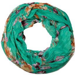 Loop styleBREAKER "Loop mit Schmetterling Blumen Print", Damen, gr&uuml;n (mint), Obermaterial: 100% Viskose CV., Modisch, Modet&uuml;cher Loop