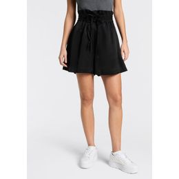 Shorts BOSS Orange "Tacolina Premium Damenmode", Damen, Gr. 34, N-Gr, schwarz 001, Web, Obermaterial: 80% Viskose, 20% Leinen, unifarben, kurz, Hosen Shorts, High Waist mit doppeltem Bindeband, Paperbag-Look