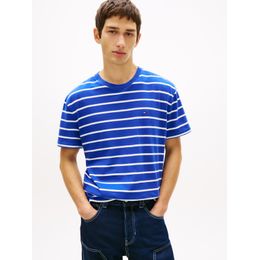 T-Shirt Tommy Jeans "TJM REGULAR STRIPE", Damen, Gr. L, fizzy blau stripe, Single Jersey, Obermaterial: 100% Baumwolle, regular fit normal, Rundhals, eingesetzt abgesteppte Kante, Shirts T-Shirt, Regular fit mit Rundhalsausschnitt