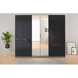 Dreht&uuml;renschrank Rauch "Kleiderschrank Schrank Garderobe KOLUNA mit hochwertiger Glas-Front", grau (graumetallic, glas basalt), B:271cm H:210cm T:54cm, Holzwerkstoff, Schr&auml;nke, Dreht&uuml;renschrank, mit Spiegel, inkl. 2 Innenschubladen sowie extra B&ouml;den MADE IN GERMANY