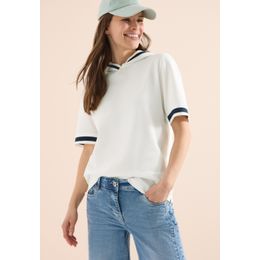 Kapuzenshirt Cecil, Damen, Gr. L (42), vanillewei&szlig;, Jersey, Obermaterial: 97% Baumwolle, 3% Elasthan, unifarben, regular fit h&uuml;ftbedeckend, ohne Ausschnitt, Rippb&uuml;ndchen, Shirts Kapuzenshirt, in strukturierter Qualit&auml;t mit Rippdetails