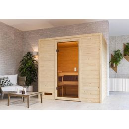Sauna Karibu "Sunie" mit bronzierter T&uuml;r, naturbelassen", beige (naturbelassen), ohne Ofen, ohne Steuerung, (ohne Ofen), Saunen, Sauna, aus hochwertiger nordischer Fichte