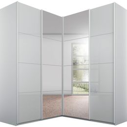 Schwebet&uuml;renschrank Rauch "Kleiderschrank Garderobe Eckkleiderschrank QUADRA mit edler Glasfront", grau (seidengrau, glas seidengrau), B:181cm H:229cm T:187cm, Holzwerkstoff, Schr&auml;nke, Schwebet&uuml;renschrank, extra gro&szlig;er Eckschrank inkl. Schubladeneinsatz MADE IN GERMANY