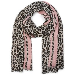Schal styleBREAKER "Weicher Schal mit Leoparden Print und Streifen", Damen, braun (braun, rosa), Obermaterial: 50% Viskose CV. 50% Baumwolle CO., Modisch, Modet&uuml;cher Schal
