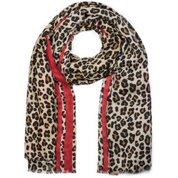 Schal styleBREAKER "Weicher Schal mit Leoparden Print und Streifen", Damen, braun (braun, rot), Obermaterial: 50% Viskose CV. 50% Baumwolle CO., Modisch, Modet&uuml;cher Schal