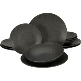 Teller-Set Creatable "Schiefer Black", schwarz, 12 Stk., Steinzeug, Geschirr-Sets, Teller-Set, Teller Set, robuste, kratzfeste, seidenmatte Glasur