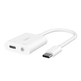 Belkin Audio-Adapter "RockStar 3,5mm-Klinken-Audio- und USB-C-Ladeadapter", wei&szlig;, B:10,2cm H:2,5cm T:13,5cm, Adapter, kompatibel mit USB-PD und Quick Charge 2.0, Audio-Adapter