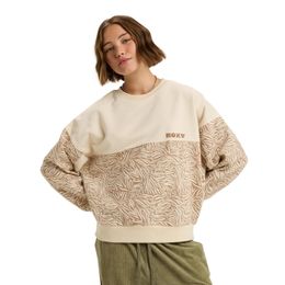 Fleecepullover Roxy "Gone Wild Block", Damen, Gr. L, parchment animal floral, Obermaterial: 60% Walkfrottier, 40% Microfaser;, Sweatshirts Fleecepullover