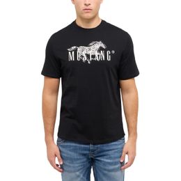 T-Shirt Mustang "Austin-Logoprint", Damen, Gr. L, jet schwarz, Jersey, Obermaterial: 100% Baumwolle, bedruckt, normal normal, Rundhals, Shirts T-Shirt, Regular fit