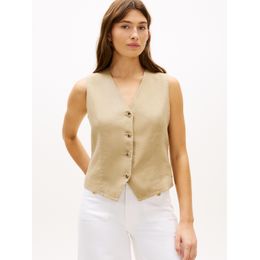 Anzugweste Tommy Hilfiger "NEW ESS LINEN VEST", Herren, Gr. 46, beige, Web, Obermaterial: 76% Leinen, 24% Lyocell, unifarben, regular fit normal, V-Ausschnitt, Westen Anzugweste, mit Logo-Stickerei