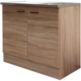 Sp&uuml;lenschrank Flex-Well "Bergen", braun (sonoma eiche), B:100cm H:85cm T:50cm, Holzwerkstoff, Schr&auml;nke, Sp&uuml;lenschrank, (B x H x T) 100 x 85 x 50 cm, inkl. Einbausp&uuml;le