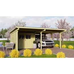 Doppelcarport Karibu "&raquo;ECO 2 SET&laquo; Variante B, AKTION kdi", kdi, B/H/T: 527cm x 206cm x 576cm, Carports, Doppelcarport, mit integriertem Abstellraum mittel, 1 Seitenw&auml;nden und 1 R&uuml;ckwand