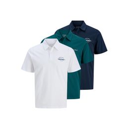 Jack & Jones Poloshirt JACK & JONES "JJBRANDON POLO SS 3PK MP", Herren, Gr. L, hellwei&szlig; pack:hellwei&szlig;, atlantic deep, navy blazer, Jersey, Obermaterial: 100% Baumwolle, unifarben, regular fit, Shirts Poloshirt