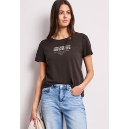 Kurzarmshirt Street One, Damen, Gr. 34, espresso braun, Jersey, Obermaterial: 100% Baumwolle, bedruckt, normal h&uuml;ftbedeckend, Rundhals, abgesteppte Kante, Shirts Kurzarmshirt, Sommershirt mit Print