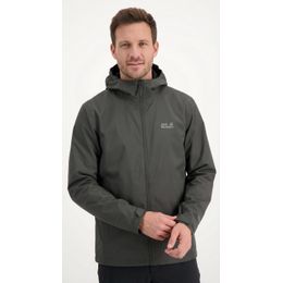 Regenjacke Jack Wolfskin "OUTROVERT 2L JKT M", Damen, Gr. L (52), flint, Web, Obermaterial: 100% Polyester. Futter: 100% Polyester, unifarben, Basic normal, mit verstellbarem Klettverschluss, Jacken Regenjacke, wasserdicht, atmungsaktiv, &Uuml;bergangsjacke