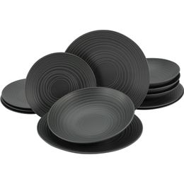 Tafelservice Creatable "Teller Set, Geschirr-Set Lava Stone", schwarz, 12 Stk., Steinzeug, Geschirr-Sets, Tafelservice, Service, schwarz, Reliefdekor, Made in Europe, 12 Teile f&uuml;r 4 Personen