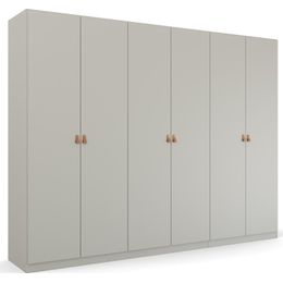 Dreht&uuml;renschrank Rauch "Kleiderschrank Schrank Garderobe Ankleide HOMEY BY QUADRA SPIN", grau (seidengrau), B:271cm H:210cm T:54cm, Holzwerkstoff, Schr&auml;nke, Dreht&uuml;renschrank, mit Grifflaschen aus weichem, cognacbraunem Leder