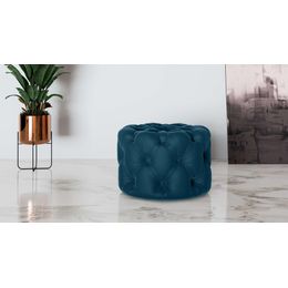 Hocker Home Affaire "FOLLINA", blau (dunkelblau), B:60cm H:39cm T:60cm, 100% Polyester, Hocker, Hocker, Polsterhocker mit klassischer Chesterfield-Knopfheftung