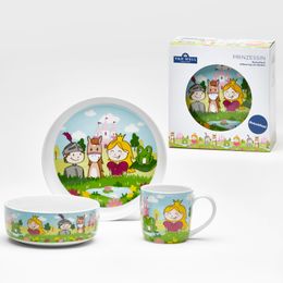 Kindergeschirr-Set Van Well "Kinderset Prinzessin, 3-teilig, Geschirr-Set, Service", bunt (wei&szlig;, bunt), 3 Stk., Porzellan, Geschirr-Sets, Kindergeschirr-Set, mit farbenfrohem Dekor, sp&uuml;lmaschinen- und mikrowellengeeignet