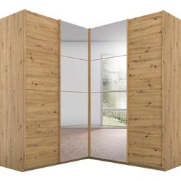 Schwebet&uuml;renschrank Rauch "Schrank Garderobe Eckkleiderschrank QUADRA Front in Dekor/Hochglanz", braun (eiche artisan), B:181cm H:210cm T:187cm, Holzwerkstoff, Schr&auml;nke, Schwebet&uuml;renschrank, gro&szlig;er Eckschrank mit viel Stauraum, Ma&szlig; 181x187 cm MADE IN GERMANY
