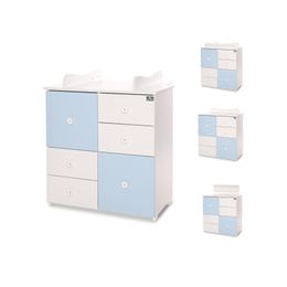 Lorelli Kommode Cupboard 83 x 71 x 96 cm, 4 Schubladen, 2 T&uuml;ren mit Regalboden wei&szlig; blau