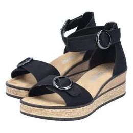 Keilsandalette Rieker, Damen, Gr. 38, schwarz, Nubuklederimitat, unifarben, Schuhe, Sommerschuh, Urlaubsschuh, Sandale mit trendy Fesselriemchen